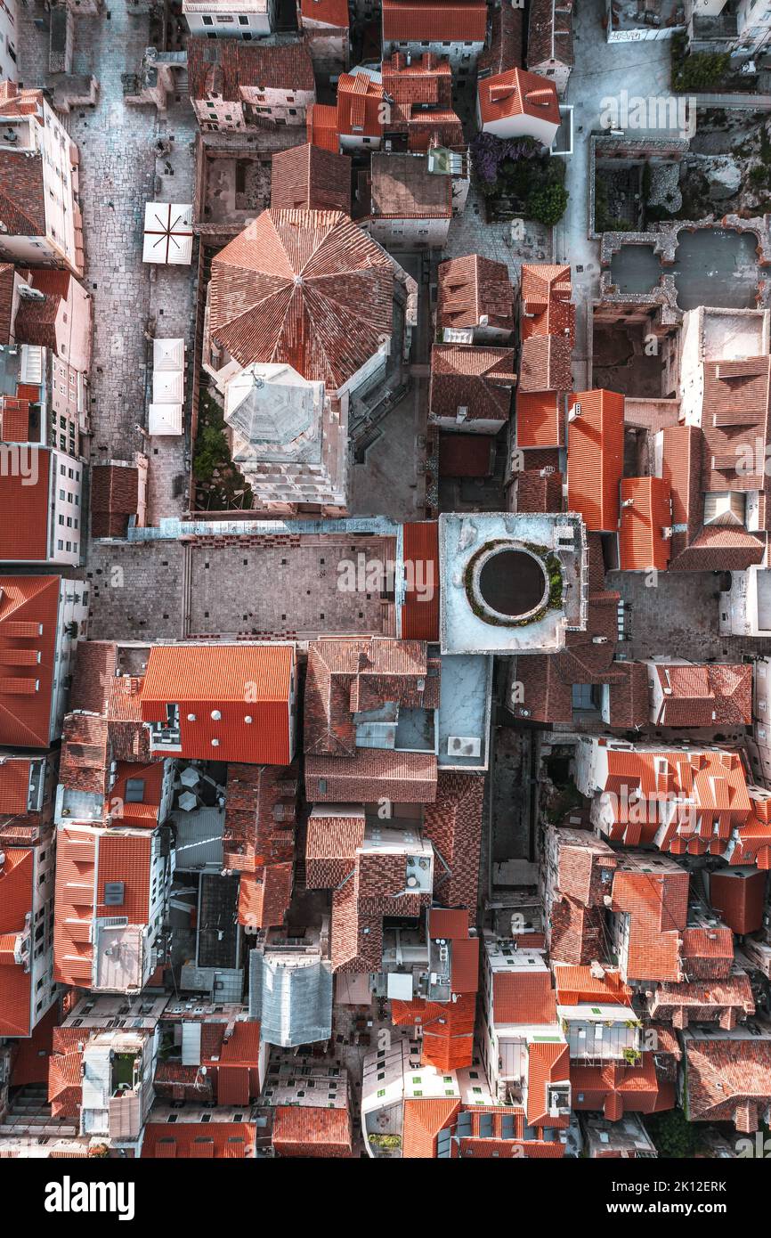 Aerial view of old downtown Split, Croatia.Top-down drone view of the ...