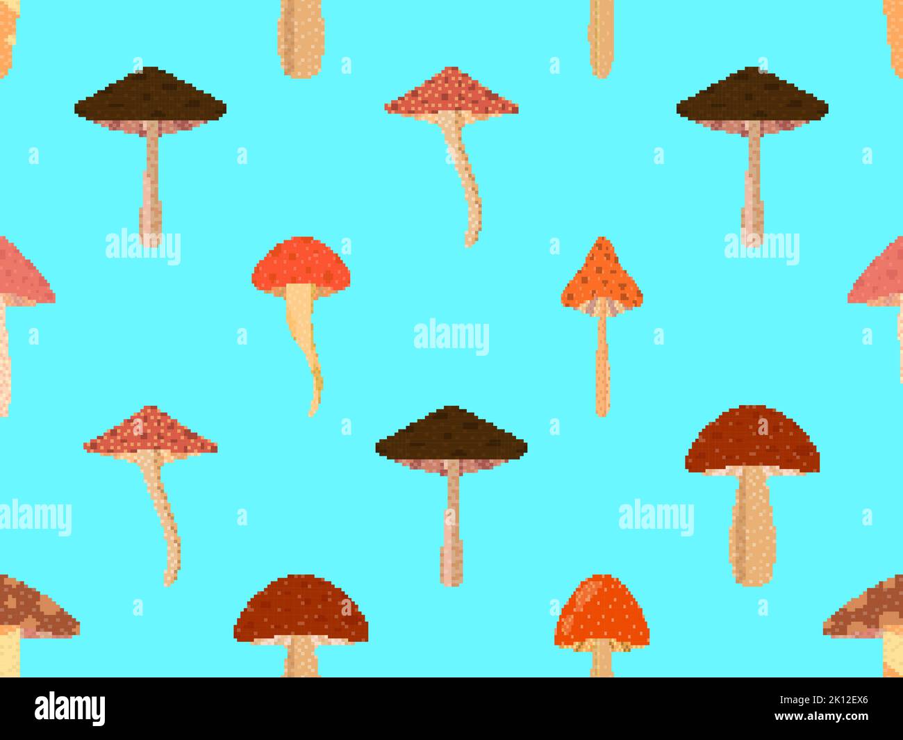 Mushrooms seamless pattern in pixel art style. Mushrooms in 8 bit 90s ...