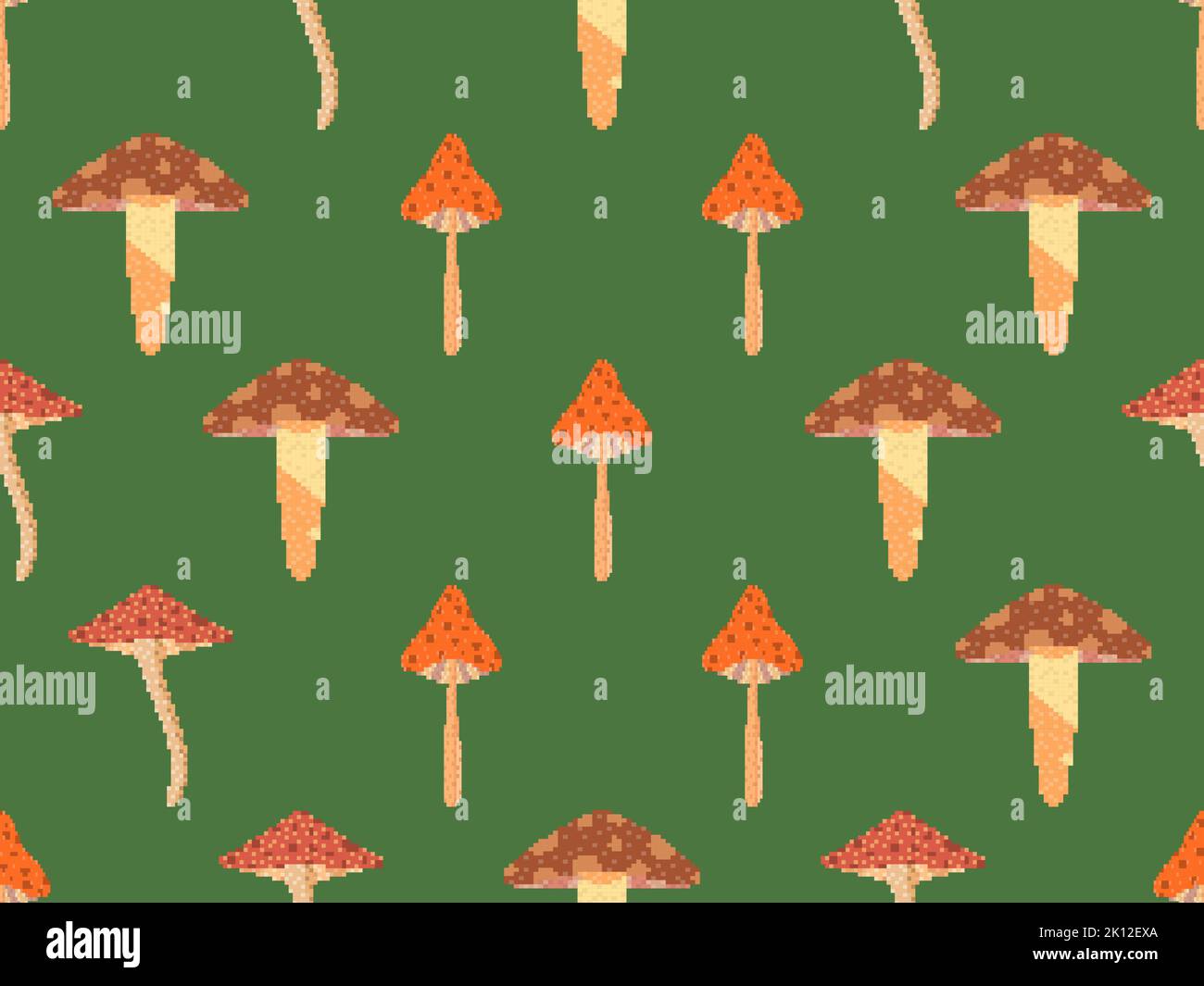 Mushrooms seamless pattern in pixel art style. Mushrooms in 8 bit 90s ...