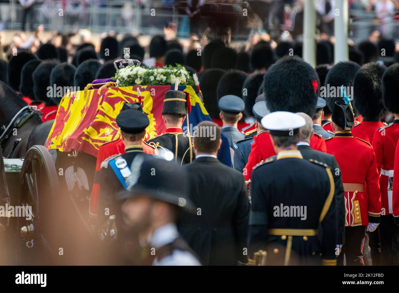 The coffin carrying Queen Elizabeth II photographed along The Mall ...