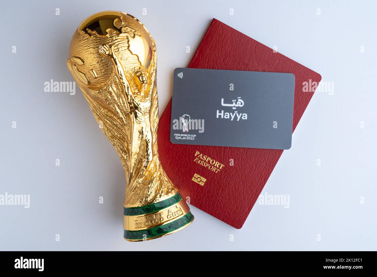 Doha, Qatar - September 14, 2022: Replica of the World Cup trophy ...