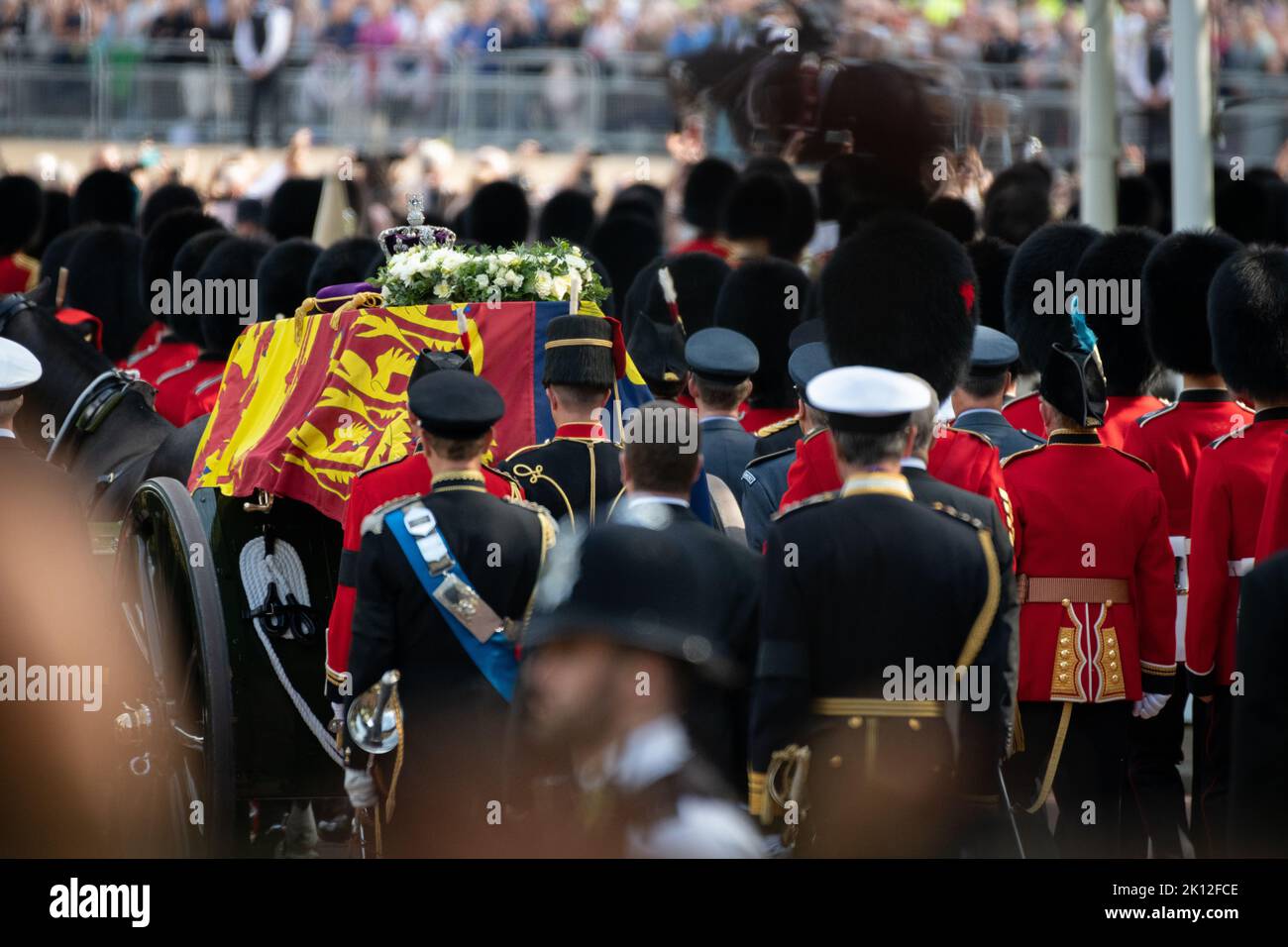 The coffin carrying Queen Elizabeth II photographed along The Mall ...