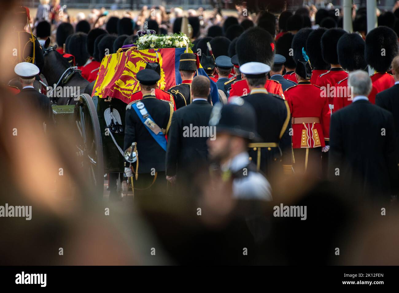 The coffin carrying Queen Elizabeth II photographed along The Mall ...