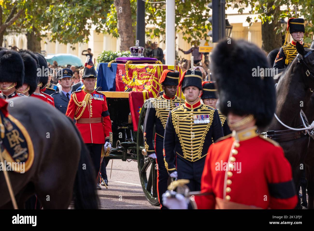 The coffin carrying Queen Elizabeth II photographed along The Mall ...