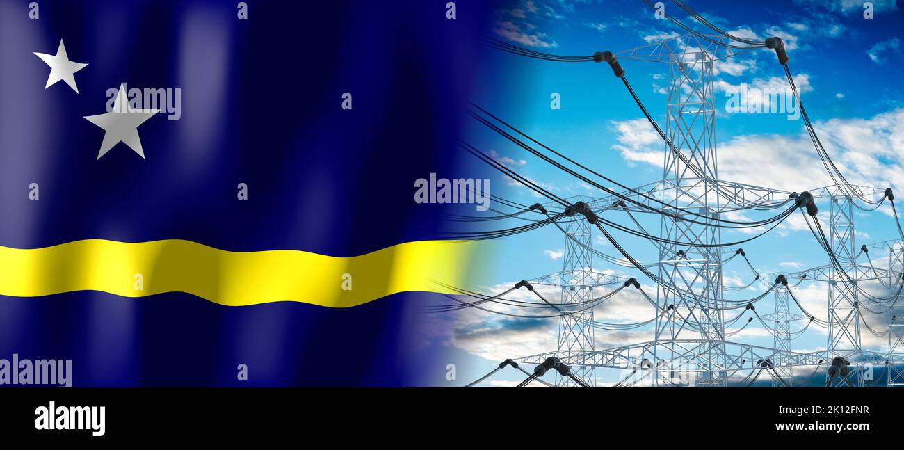 Curacao - country flag and electricity pylons - 3D illustration Stock ...