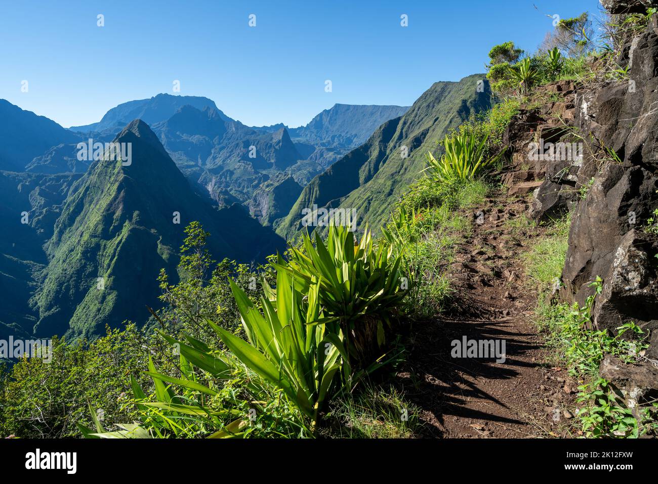 View of the mountain peaks and tourist path on the hill in Cap Noir, in ...