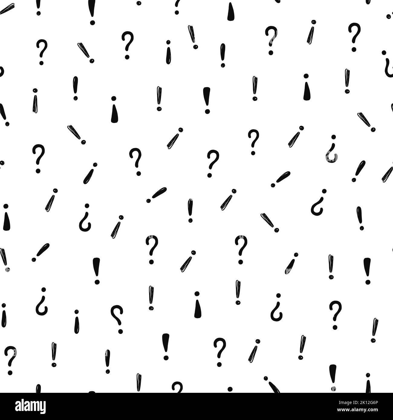 Hand drawn exclamation, question mark seamless pattern. Scribble doodle ...