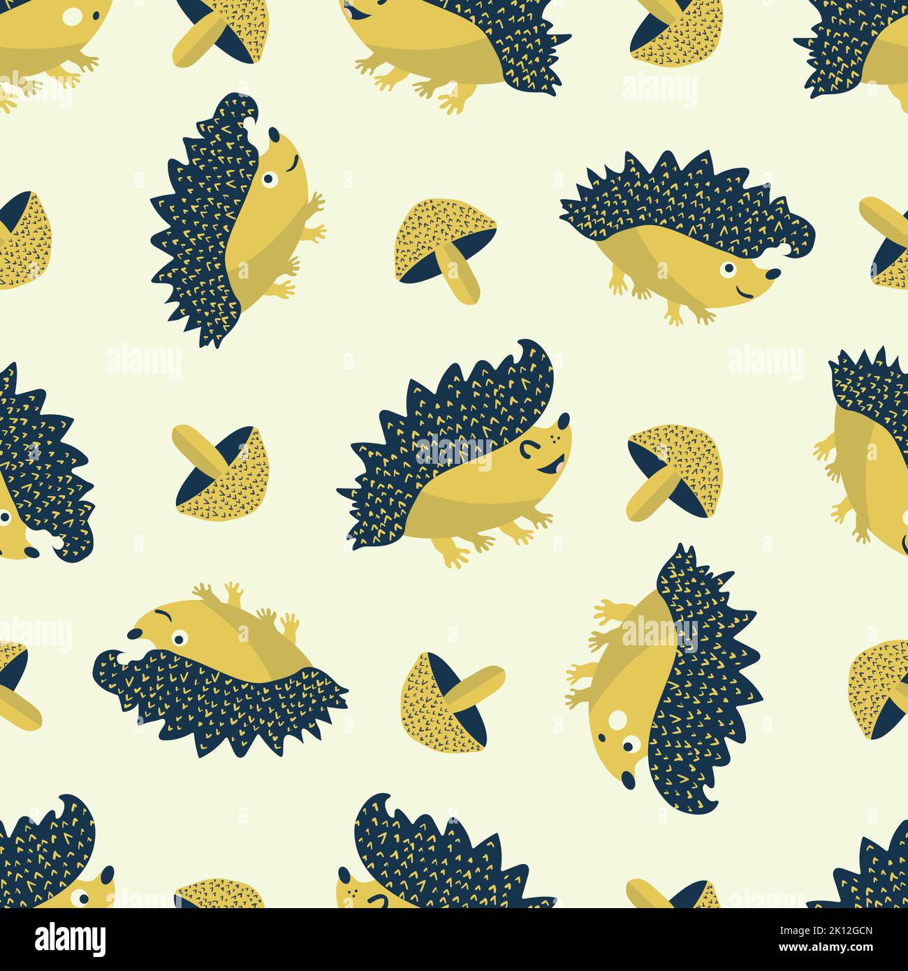 Cute spiky, prickly, hedgehog and mushroom seamless pattern background ...