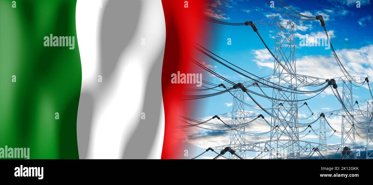 Italy - country flag and electricity pylons - 3D illustration Stock ...
