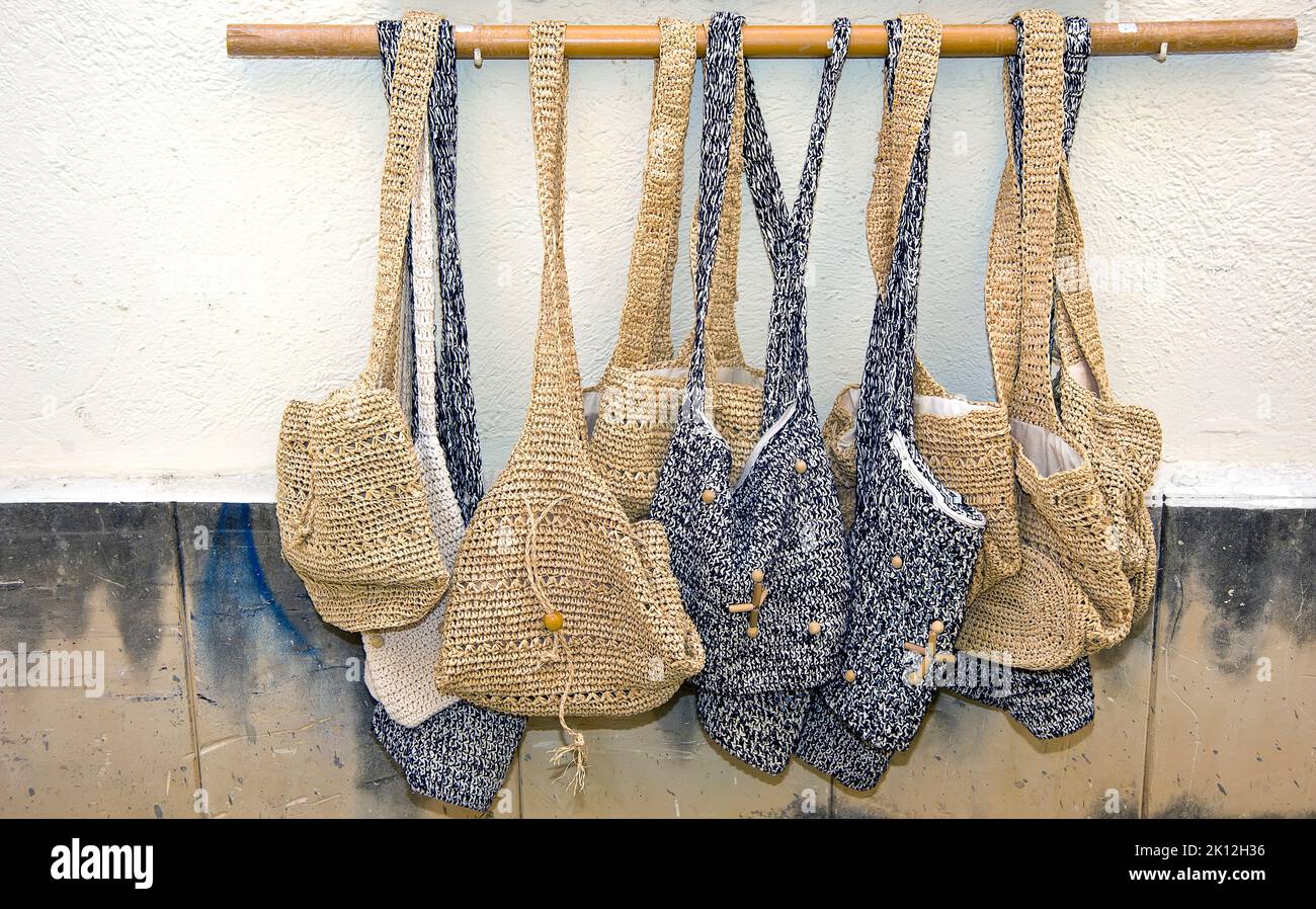 The knitted shopping bags as souvenirs for tourists in Chania, Crete ...