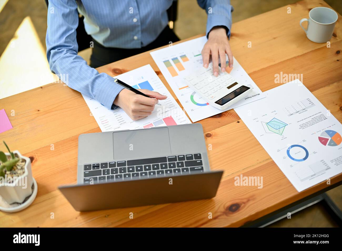 Above view, A professional Asian businesswoman or female financial ...