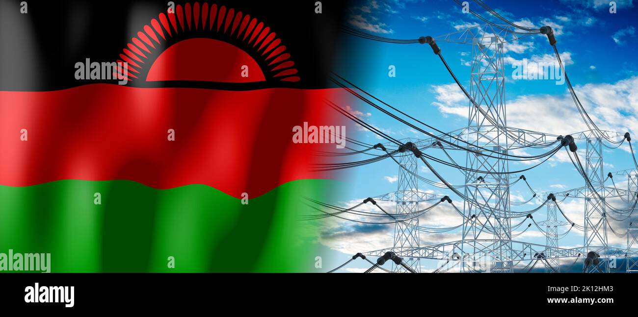 Malawi - country flag and electricity pylons - 3D illustration Stock ...