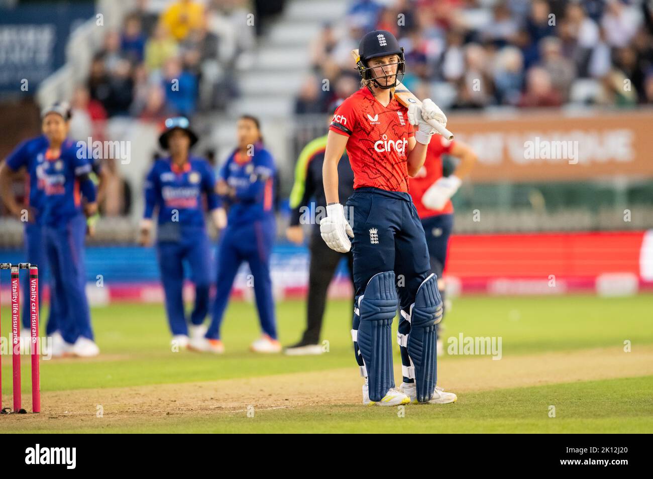 England's Freya Kemp awaits a decision from the third umpire whilst the ...