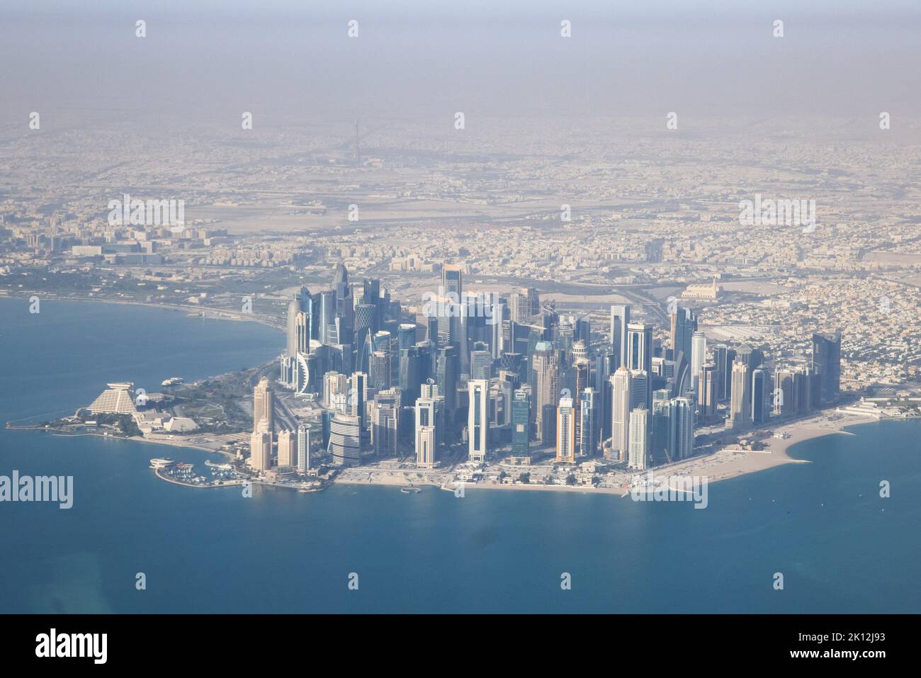 03 April 2022, Qatar, Doha: View from the window of a departing ...