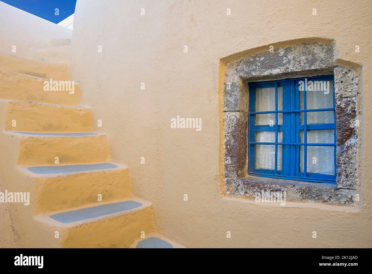 The window and stairs of Santorini traditional terrace, Greece Stock ...