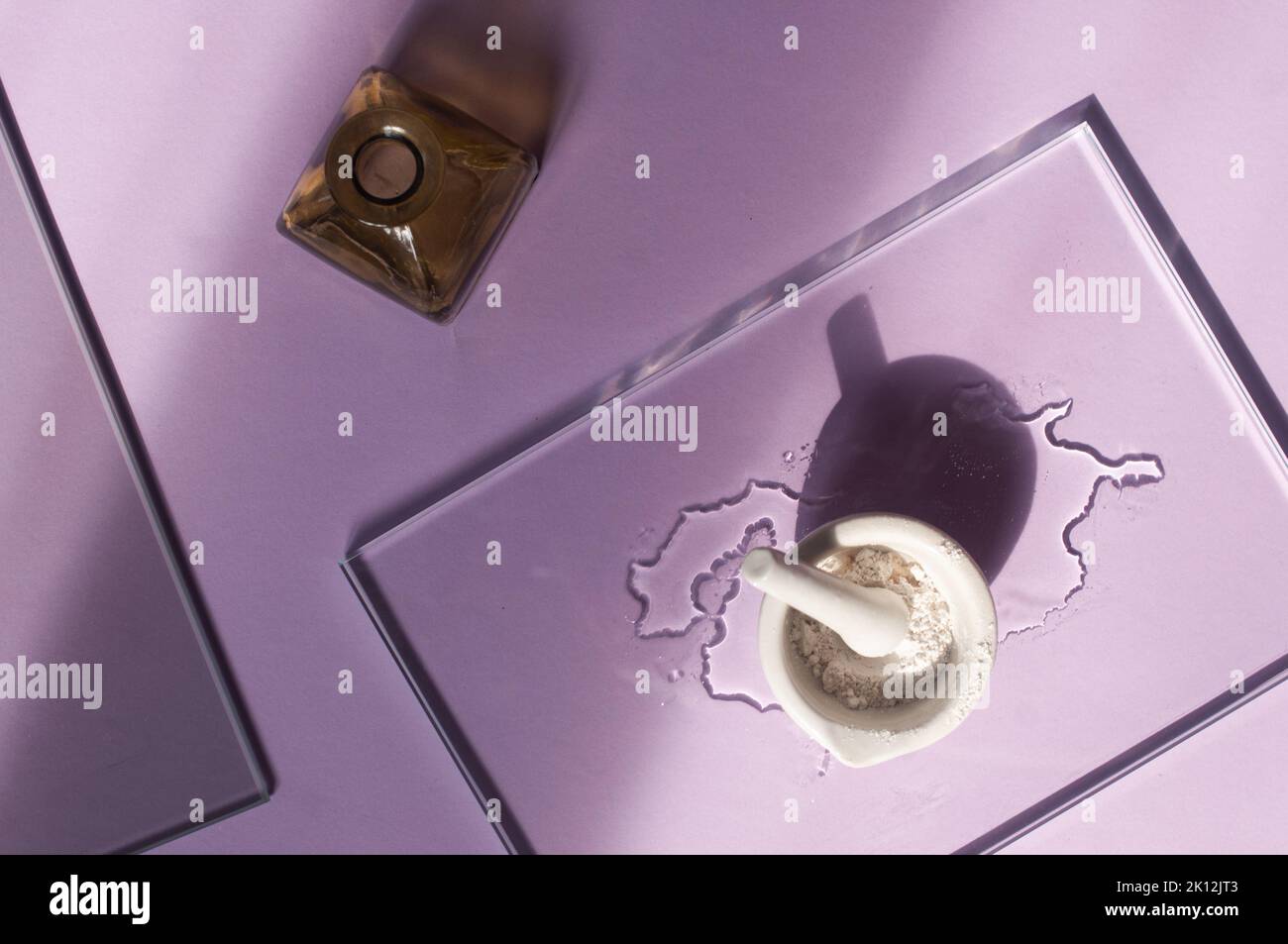 Abstract beauty cosmetic background flat lay purple clear hydration ...