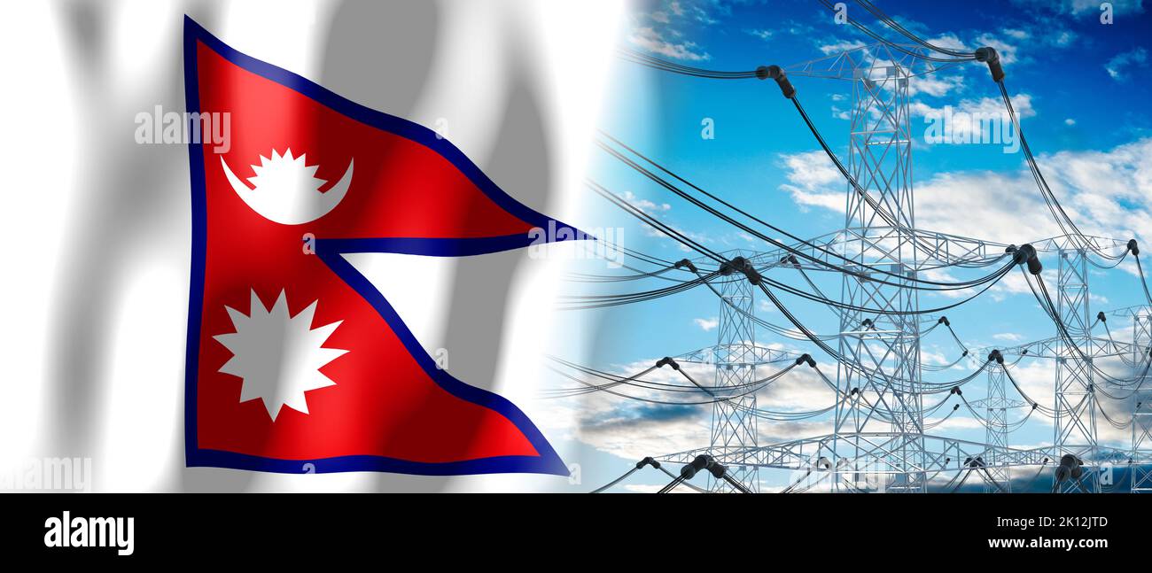 Nepal - country flag and electricity pylons - 3D illustration Stock ...