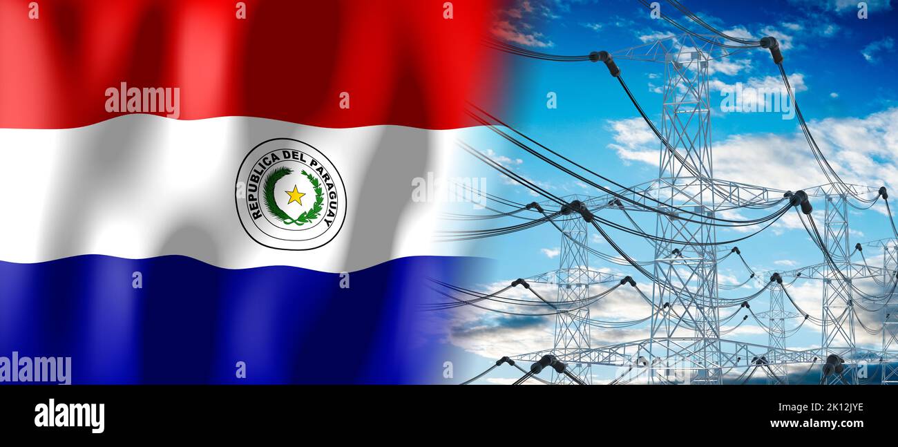 Paraguay - country flag and electricity pylons - 3D illustration Stock ...