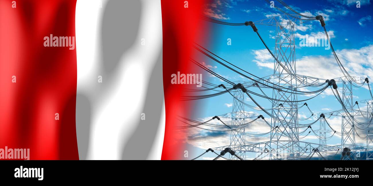 Peru - country flag and electricity pylons - 3D illustration Stock ...