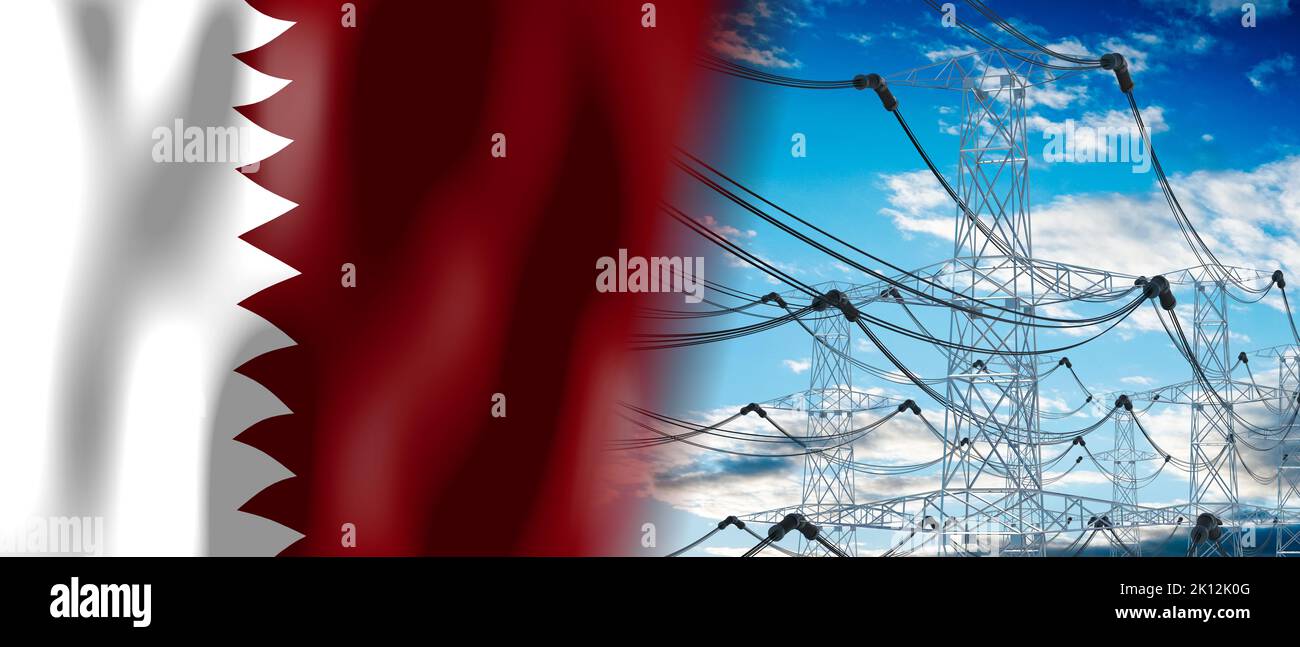 Qatar - country flag and electricity pylons - 3D illustration Stock ...