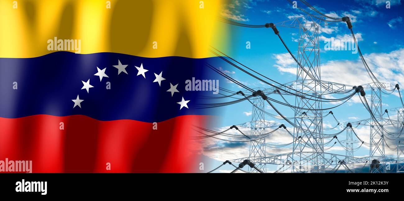 Venezuela - country flag and electricity pylons - 3D illustration Stock ...