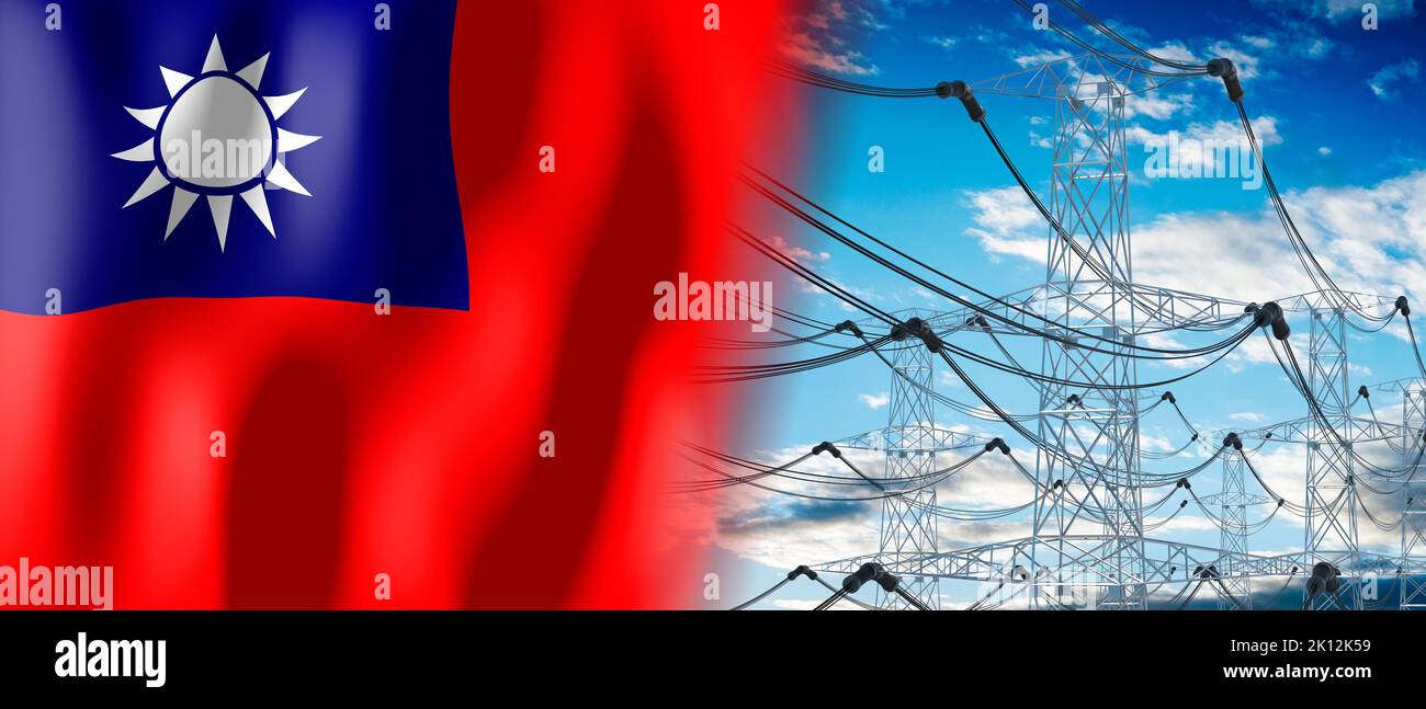 Taiwan - country flag and electricity pylons - 3D illustration Stock ...