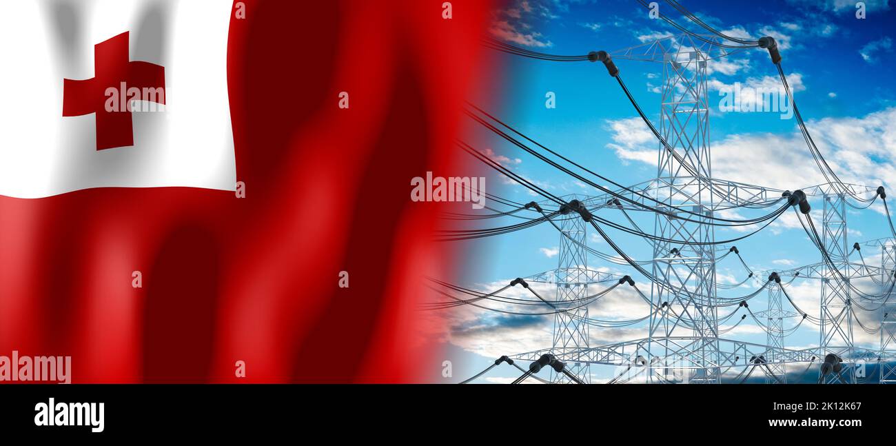 Tonga - country flag and electricity pylons - 3D illustration Stock ...