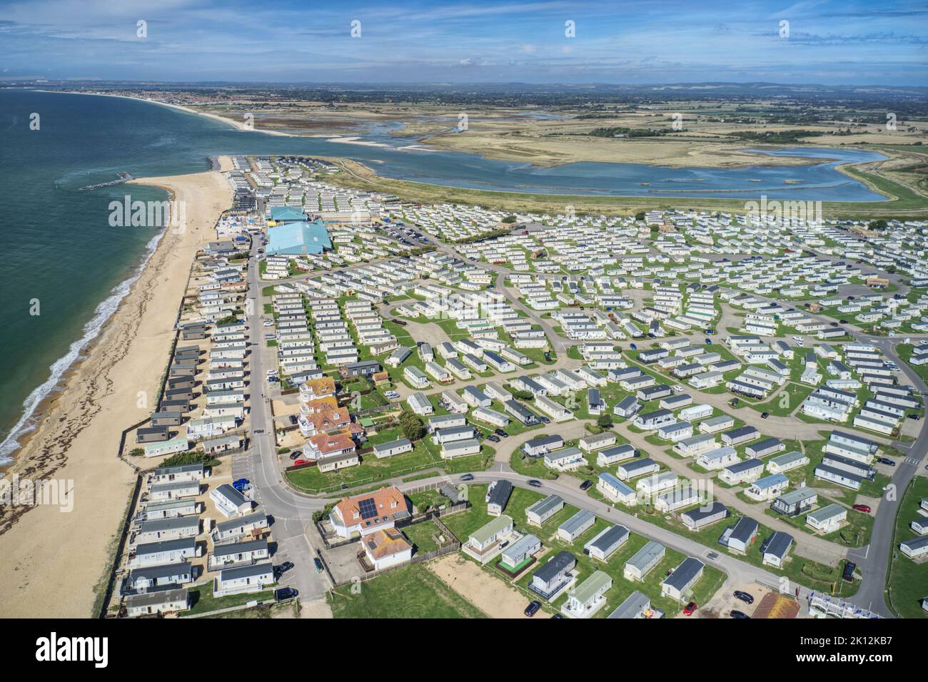 Aerial photo of West Sands beach and holiday caravan resort at Selsey ...