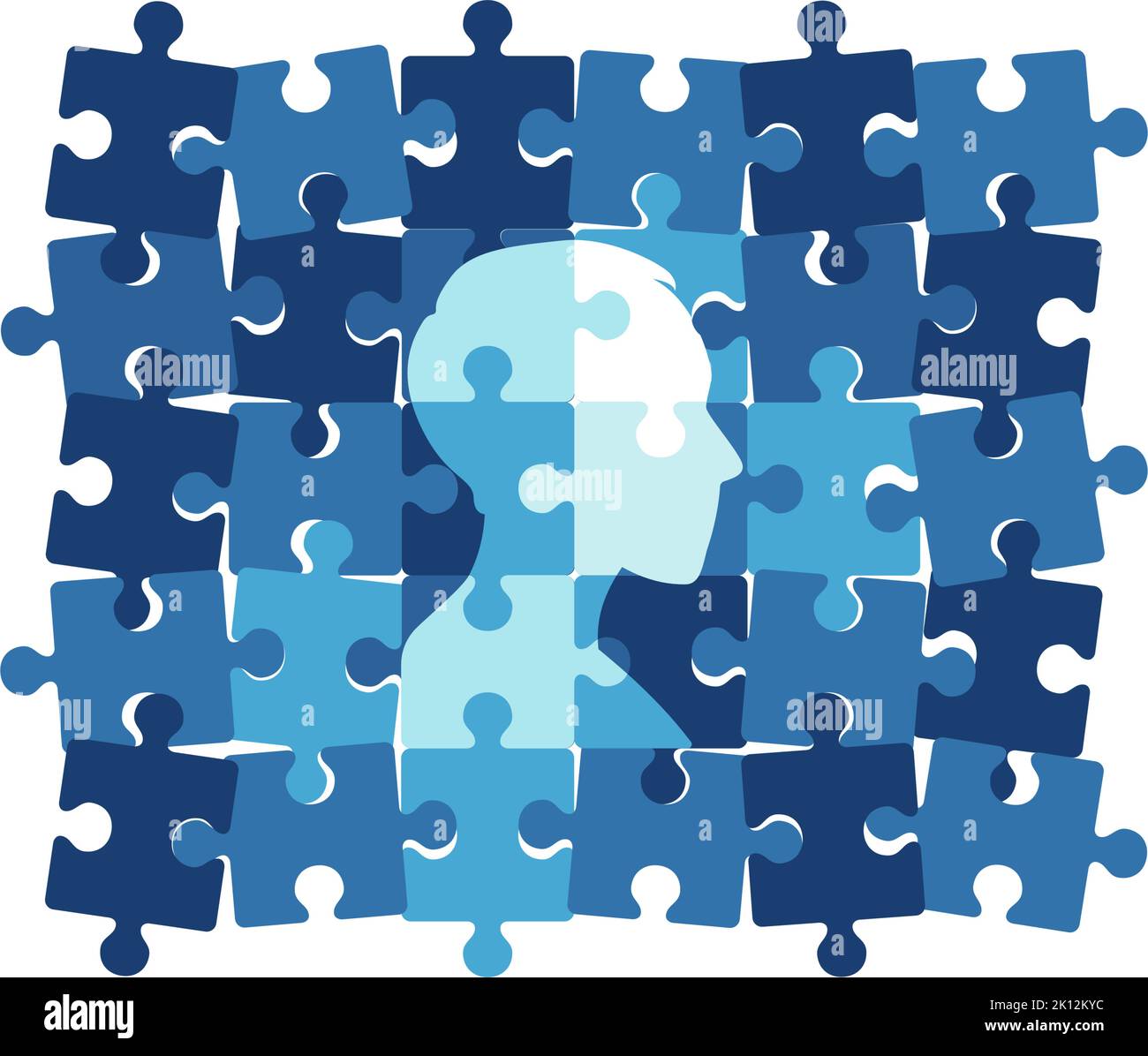Mental illness and disorder concept. Head profile man from puzzle ...