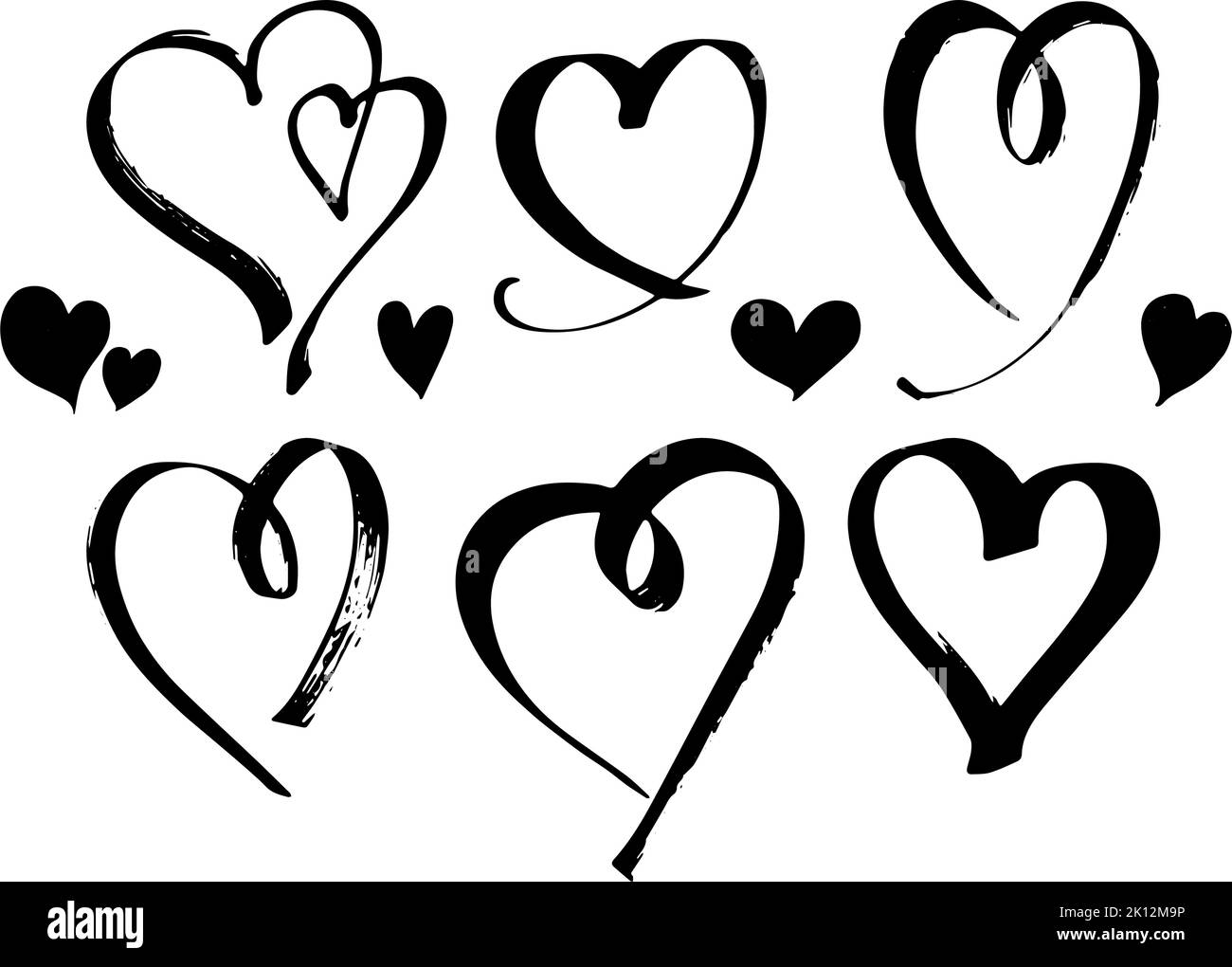 Hand drawn hearts. Design elements for Valentine's day. Ink and brush ...