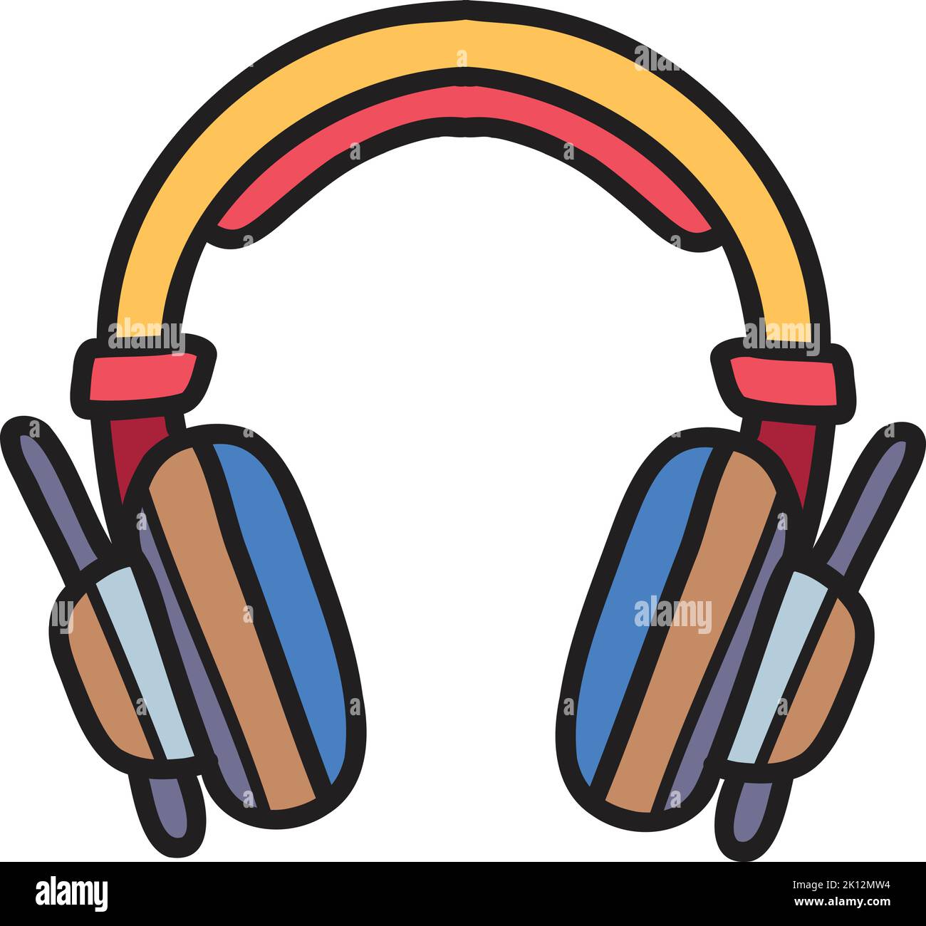 Hand Drawn over ear headphones illustration isolated on background ...