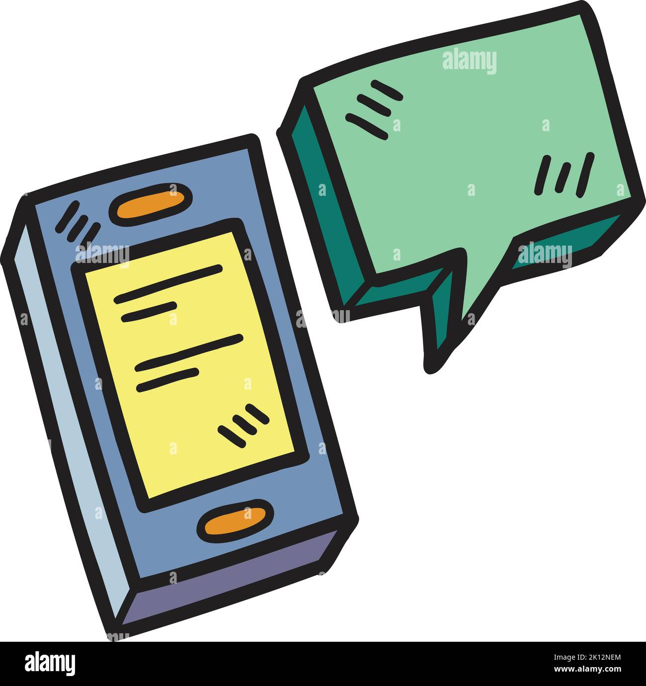 Hand Drawn smartphone and speech box illustration isolated on ...