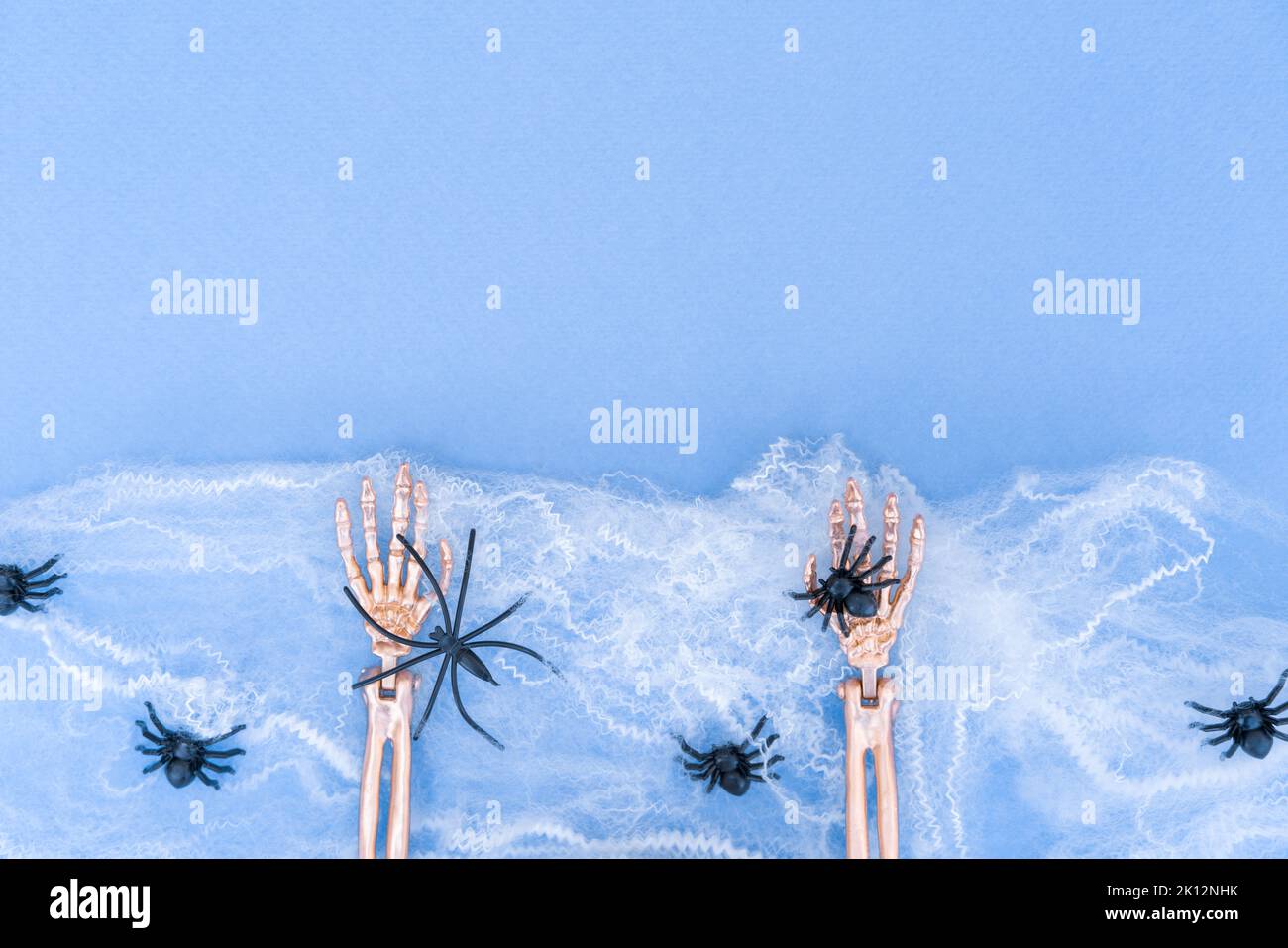 Funny minimal style Halloween background with cobweb, spiders and ...