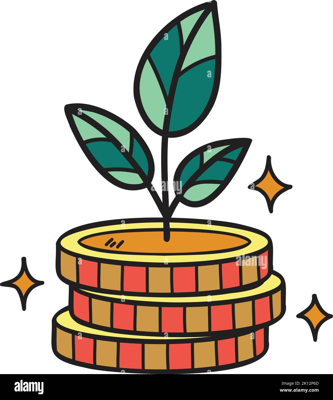 Hand Drawn coins and trees illustration isolated on background Stock ...