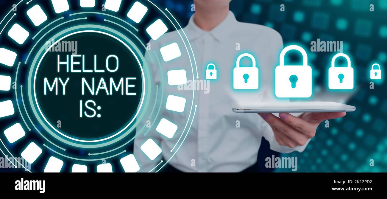 Text showing inspiration Hello My Name Isintroducing yourself to new people workers as ...