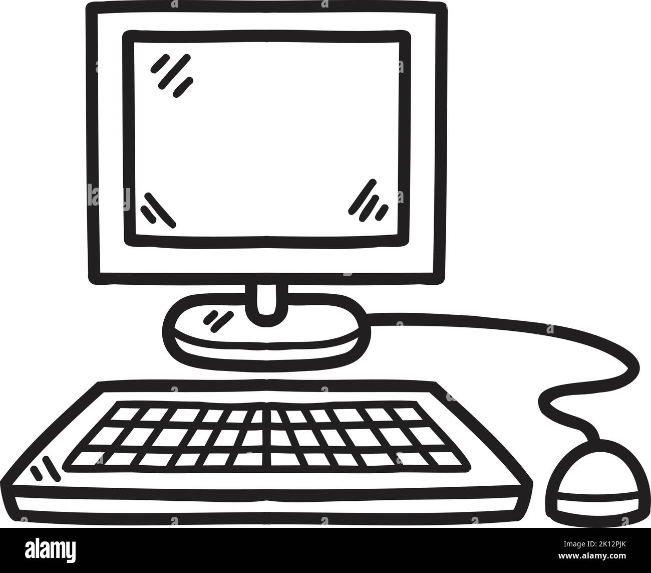 Hand Drawn personal computer illustration isolated on background Stock ...