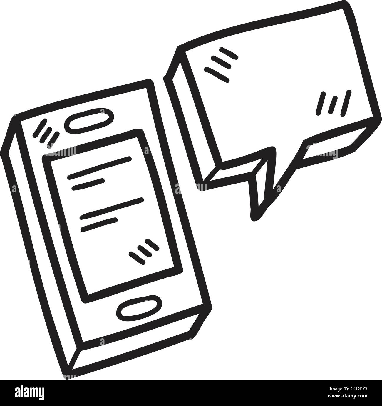 Hand Drawn smartphone and speech box illustration isolated on ...