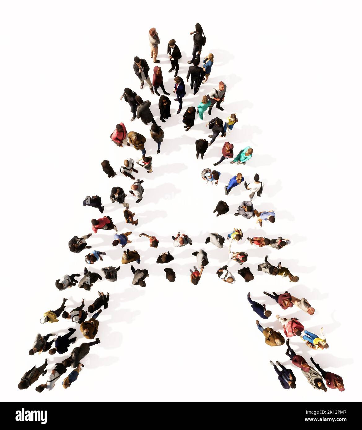 Concept or conceptual large community of people forming the font A. 3d ...