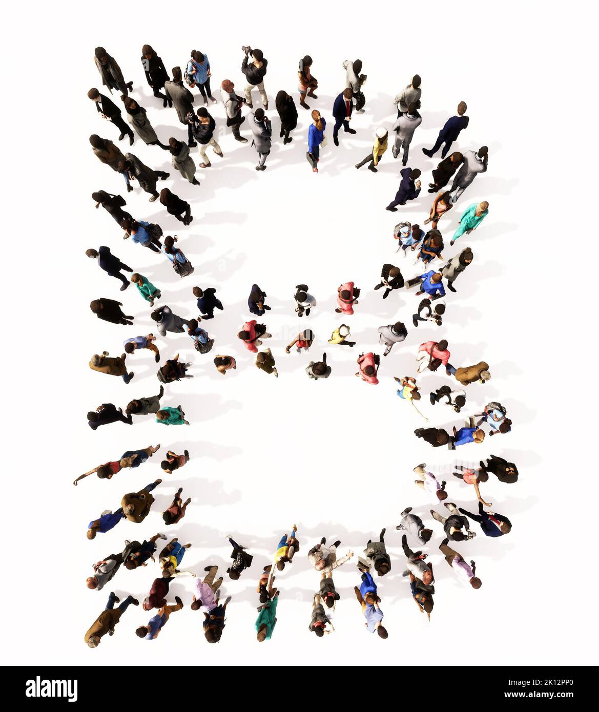 Concept or conceptual large community of people forming the font B. 3d ...