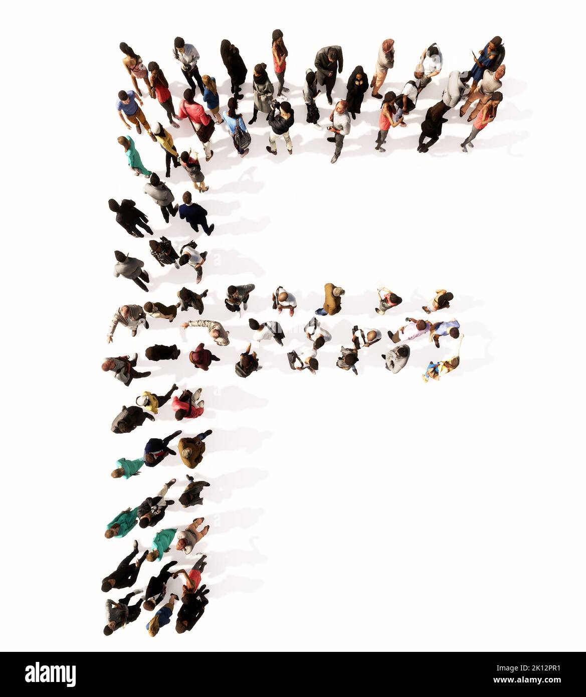 Concept or conceptual large community of people forming the font F. 3d ...