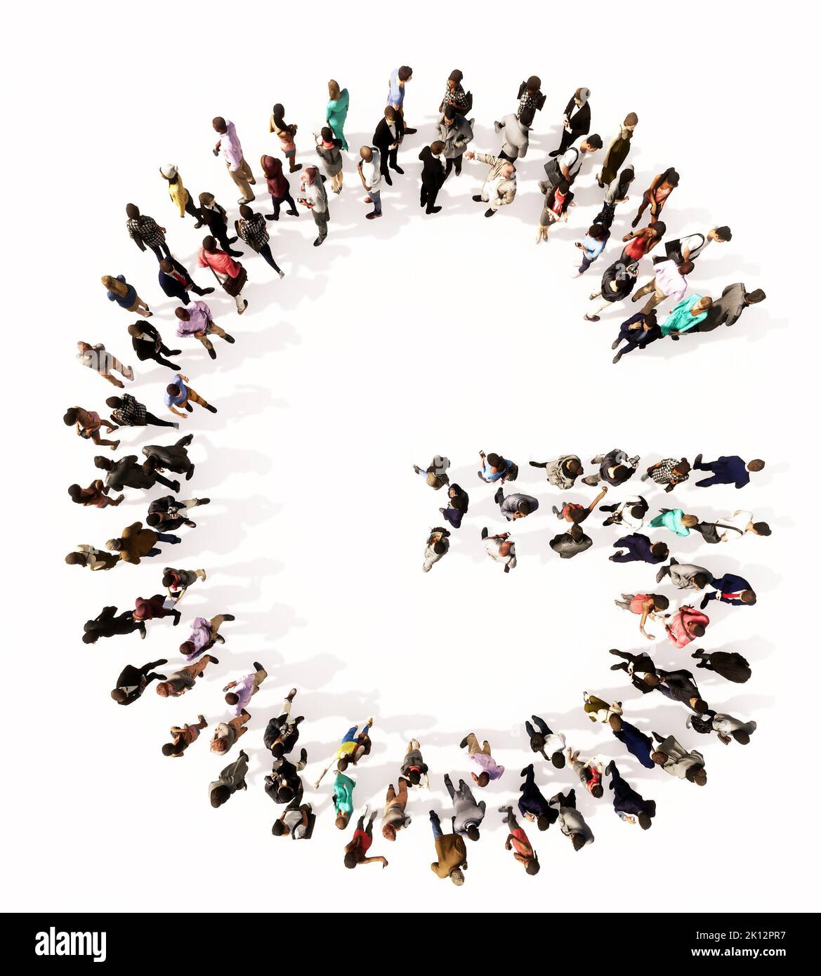 Concept or conceptual large community of people forming the font G. 3d ...