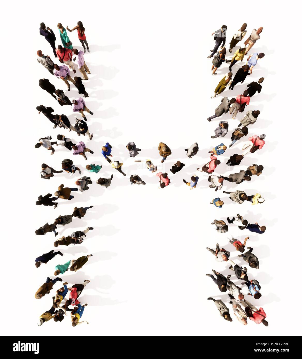 Concept or conceptual large community of people forming the font H. 3d ...