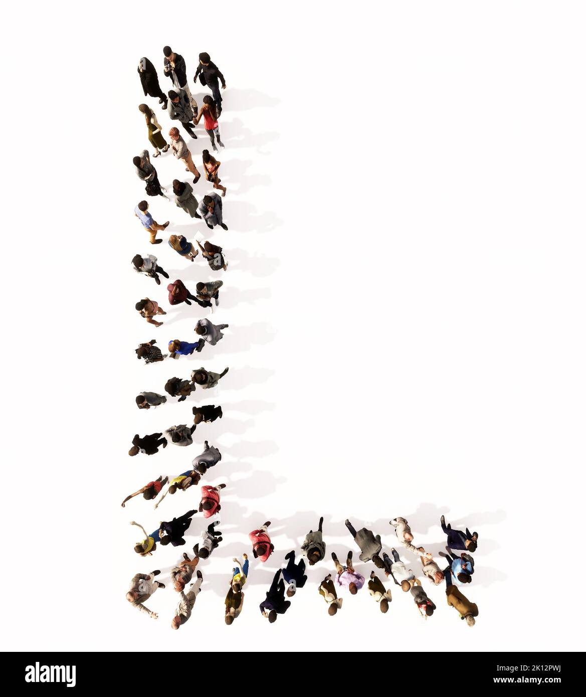 Concept or conceptual large community of people forming the font L. 3d ...