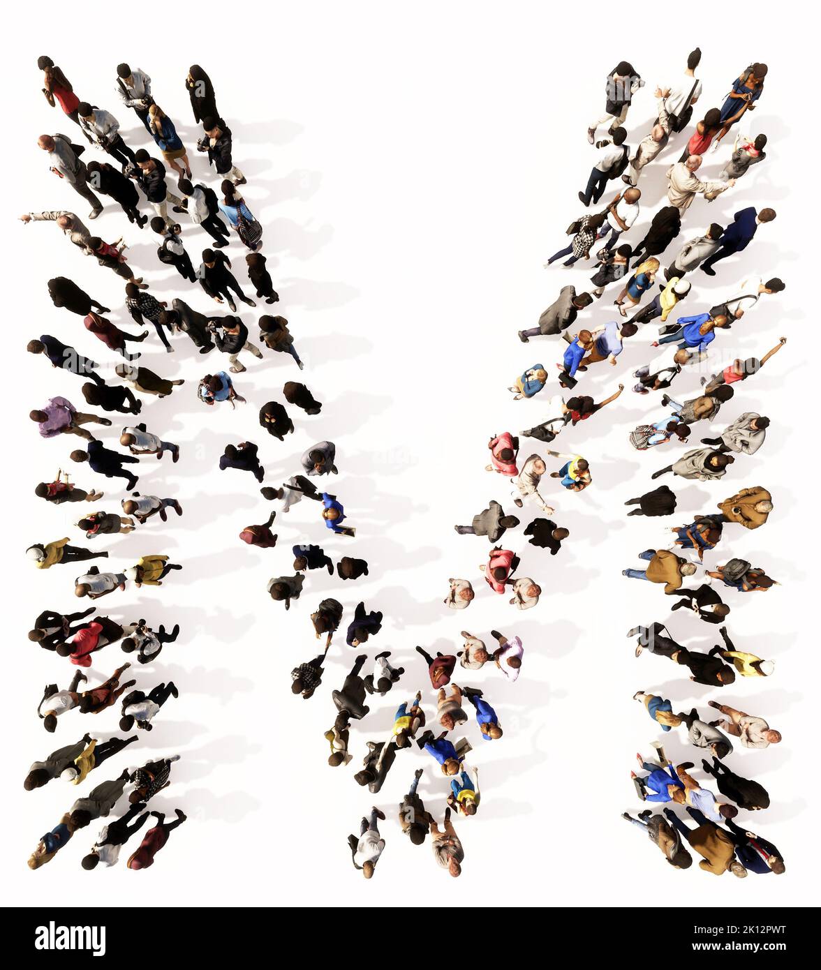 Concept or conceptual large community of people forming the font M. 3d ...