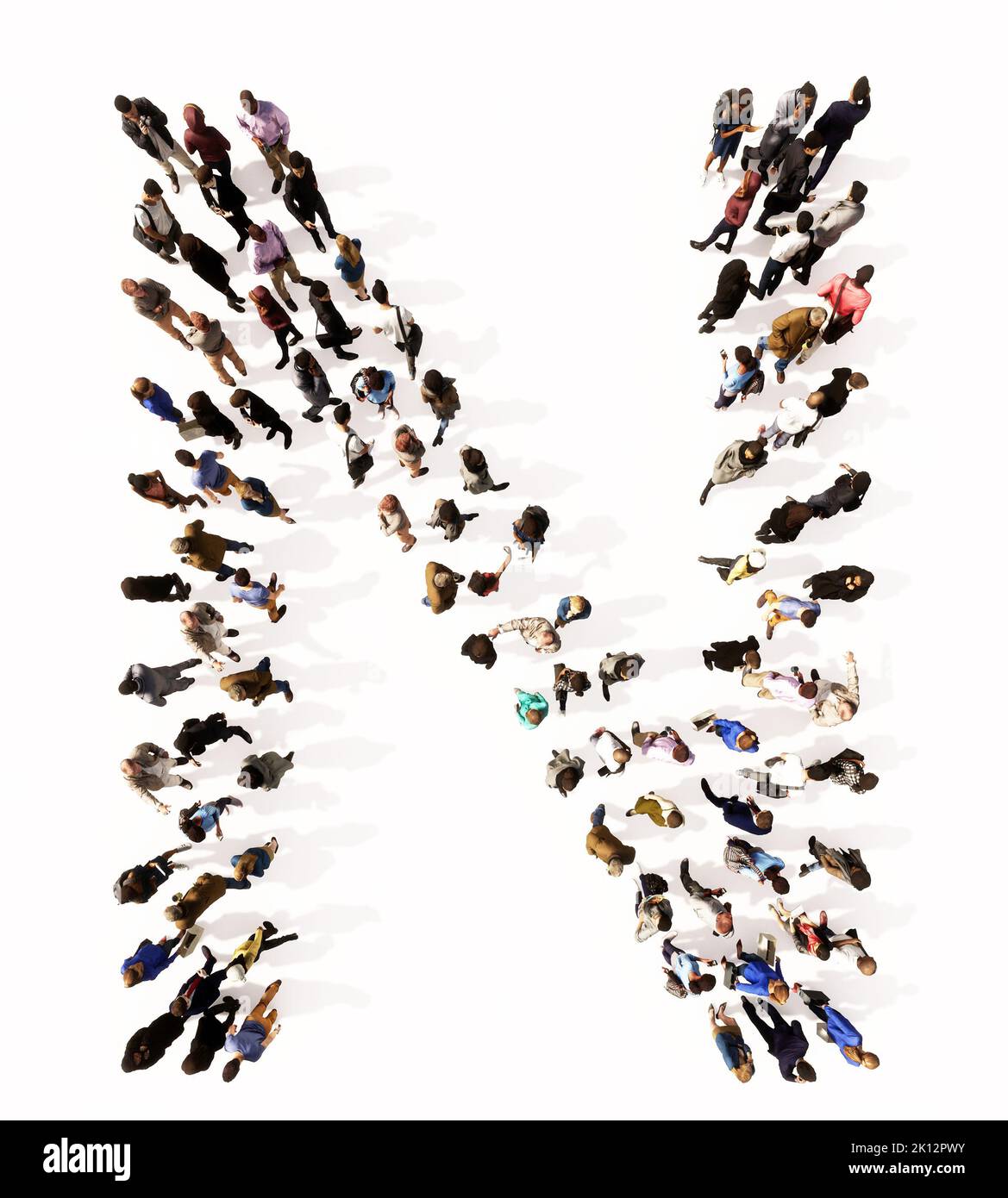 Concept or conceptual large community of people forming the font N. 3d ...