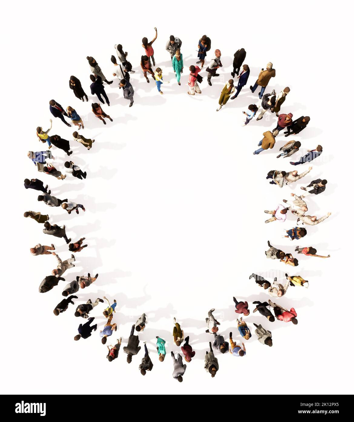 Concept or conceptual large community of people forming the font O. 3d ...