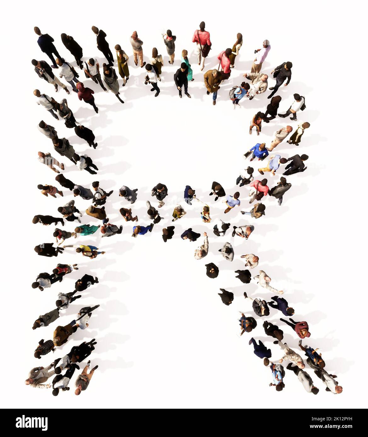 Concept or conceptual large community of people forming the font R. 3d ...