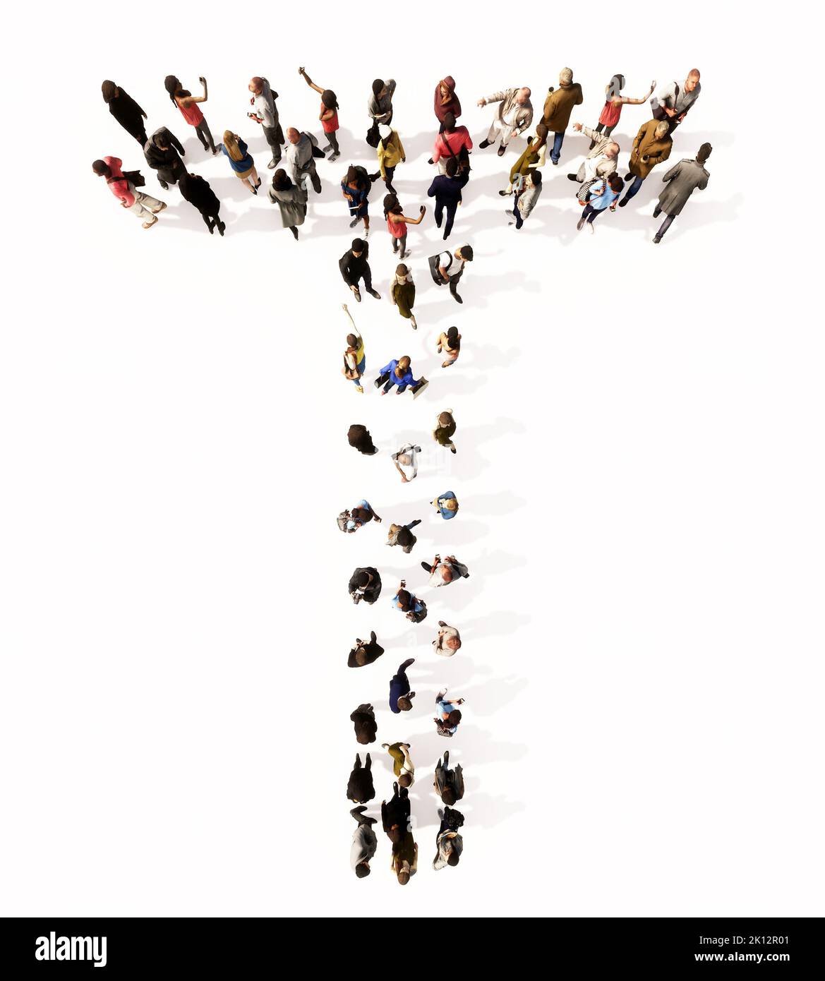 Concept or conceptual large community of people forming the font T. 3d ...