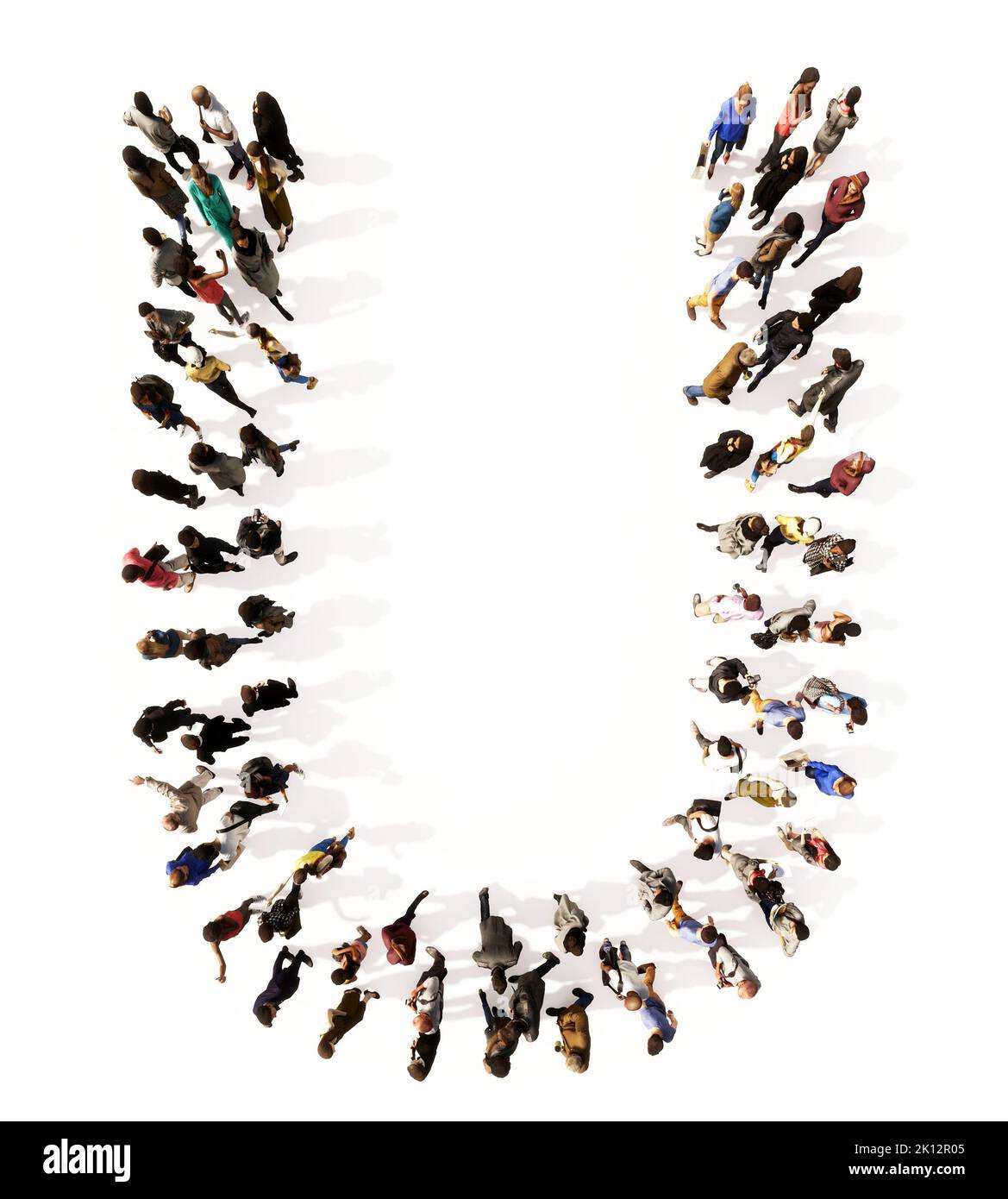 Concept or conceptual large community of people forming the font U. 3d ...