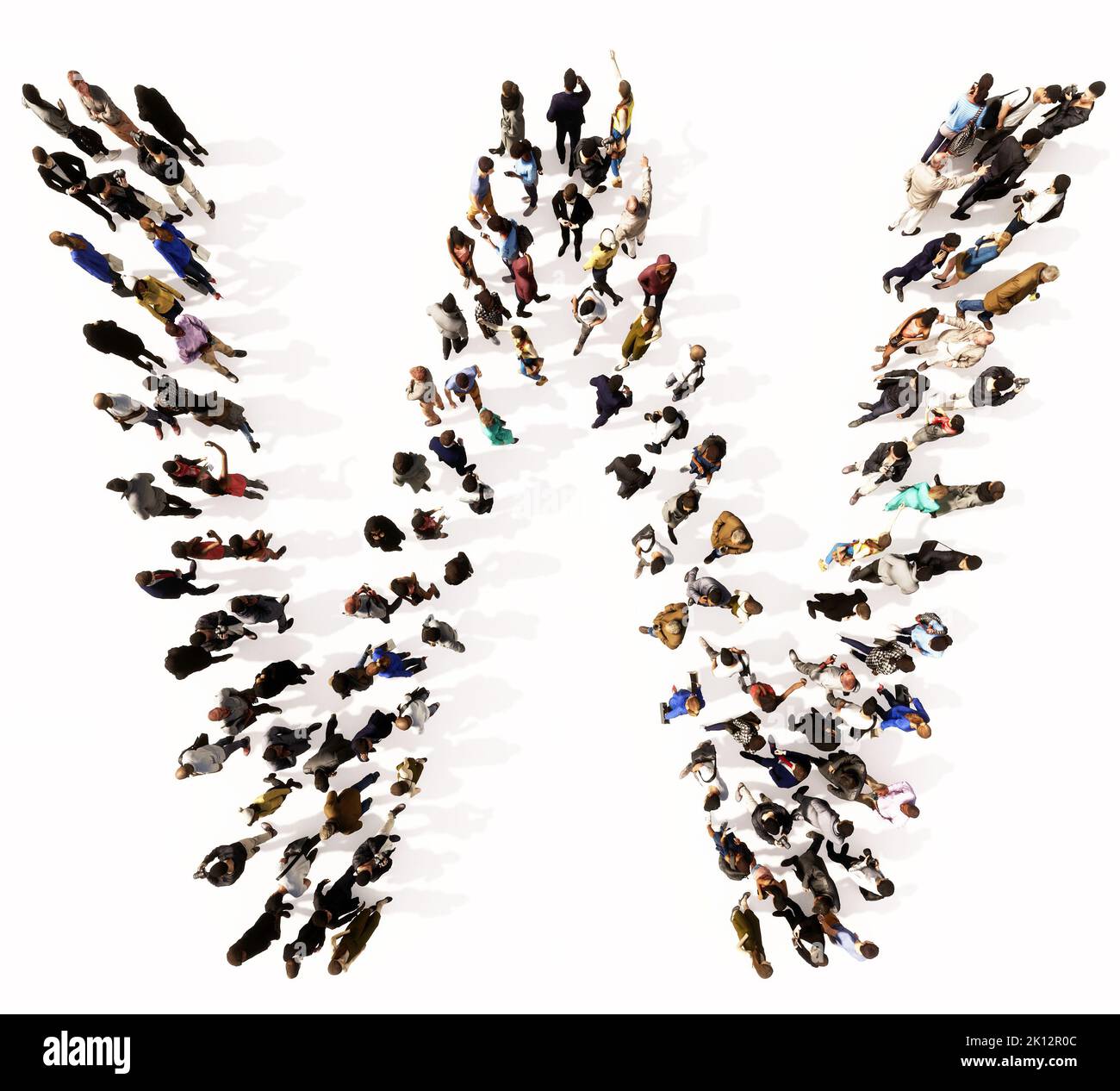 Concept or conceptual large community of people forming the font W. 3d ...